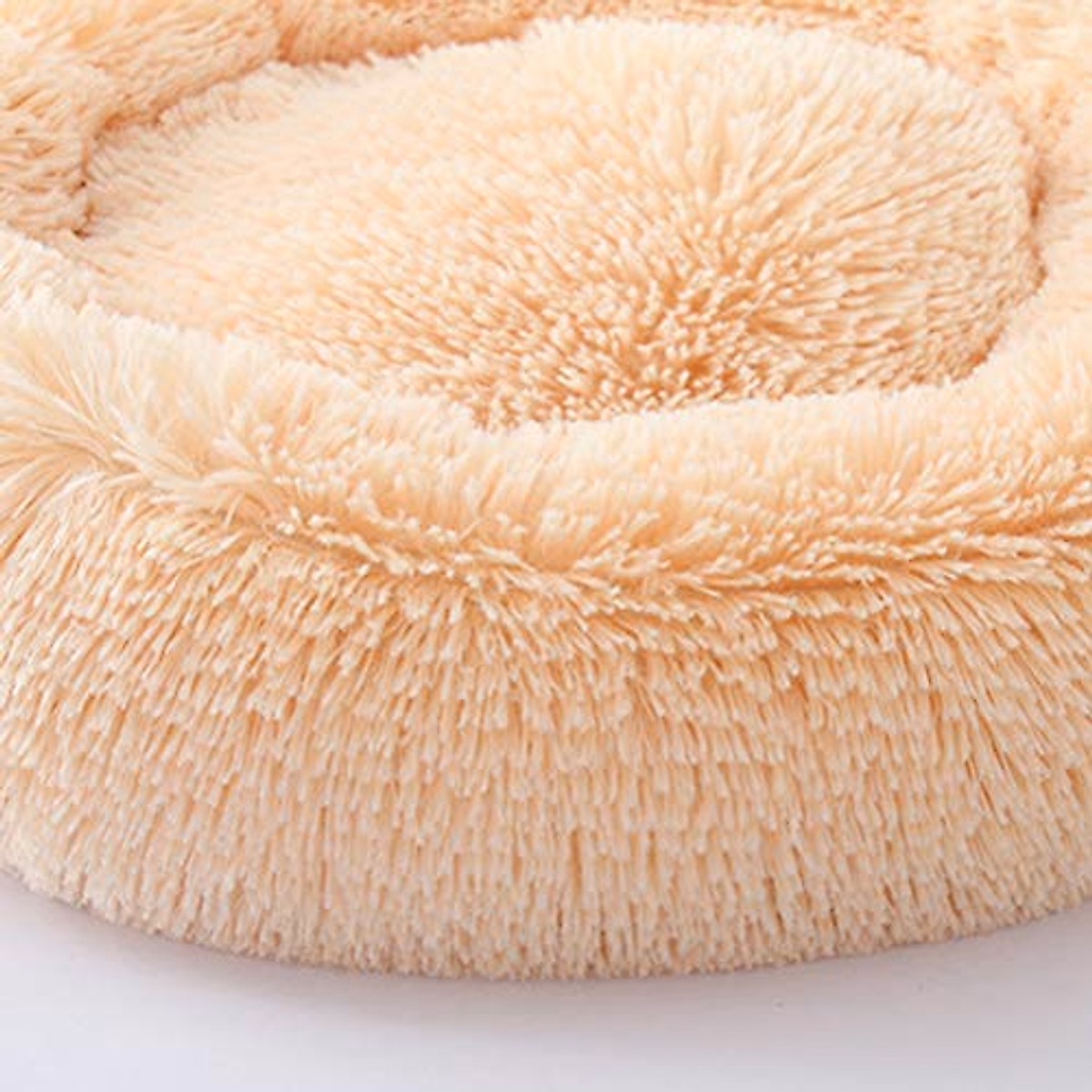 balacoo Luxury Fur Donut Cuddler Round Cat and Dog Cushion Bed Self-Warming and Cozy for Improved Sleep (Small Size, Beige)