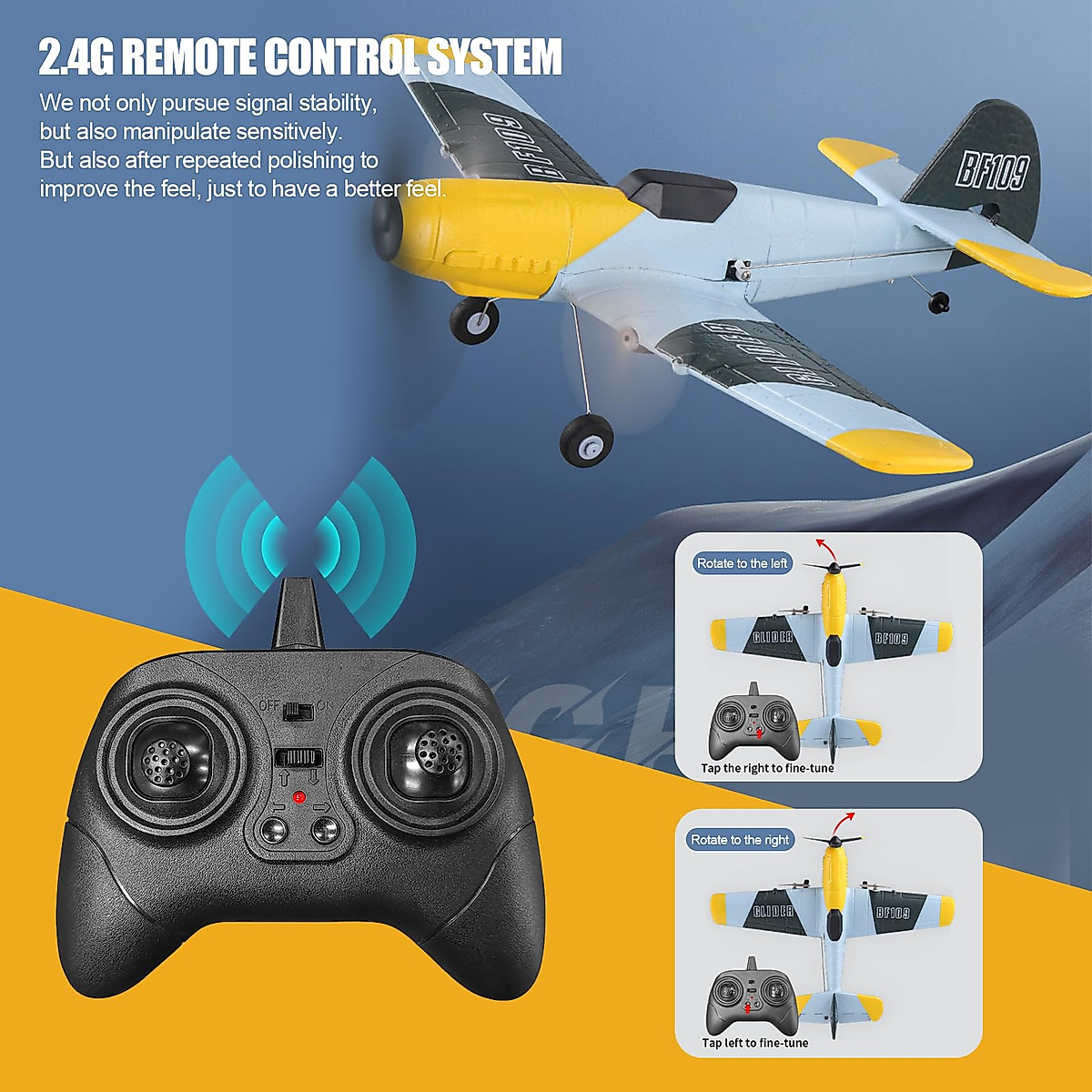 QI XING RC Plane Ready for Beginners,2.4Ghz 3 channels BF109 Remote Control Airplane with Gyro Stabilization System,Easy RC Fighter fly for adults and kids