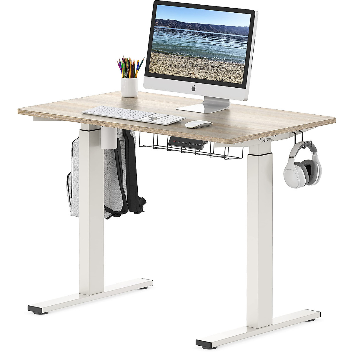 SHW Memory Preset Electric Height Adjustable Standing Desk, 40 x 24 Inches, Maple