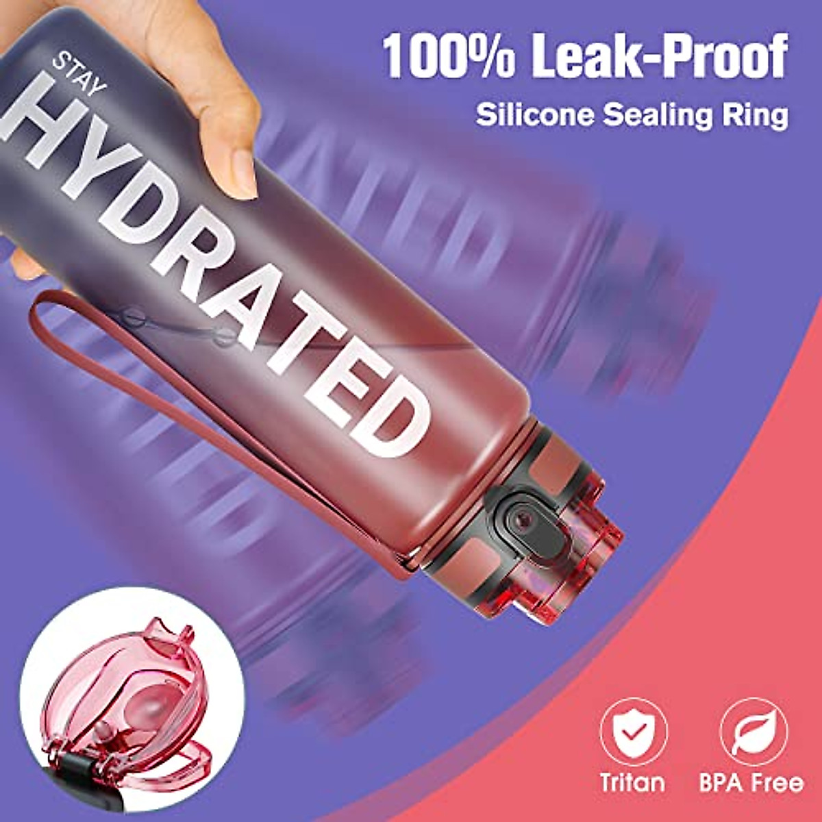 Sahara Sailor Water Bottles, 25oz Motivational Sports Water Bottle with Time Marker - Times to Drink - Tritan, BPA Free, Wide Mouth Leakproof, Fast Flow Technology with Clean Brush (1 Bottle)