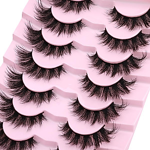 Mink Lashes Fluffy False Eyelashes Wispy 3D Volume Cat Eye Faux Mink Eyelashes Natural Look 18mm Strip Eyelashes Pack 7 Pairs by Kiromiro