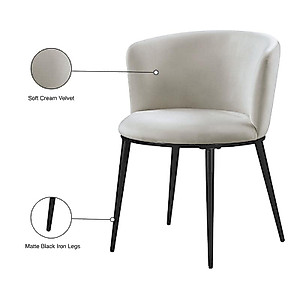 Meridian Furniture Skylar Collection Modern | Contemporary Upholstered Dining Chair with Rounded Back and Sturdy Iron Legs, Set of 2, 23.5" W x 23.5" D x 30" H, Cream Velvet, Matte Black