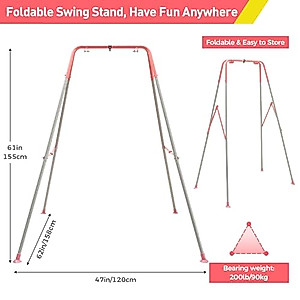 FUNLIO Foldable Swing Stand for Kids with 4 Sandbags, Heavy Duty Metal A-Frame Indoor/Outdoor for Backyard, Suitable Most Toddler/Baby Jumper/Hammock Chair - Pink