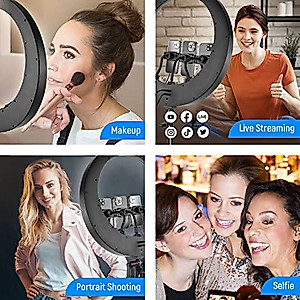 NEEWER 19 inch Ring Light with Stand and 3 Phone Holders, Upgraded 2.4G Control Smooth Dimming at 1%, LCD and Touch Control, CRI 97+ 3000lux, for Streaming Home Office Zoom Call Lighting - RP18H