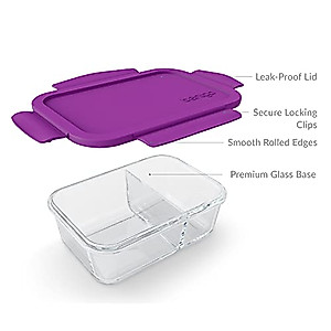 Bentgo® Glass Snack - Leak-Proof Bento-Style Snack Container with Airtight Lid and Divided 2-Compartment Design - 1.75 Cup Capacity for Meal Prepping, and Portion-Controlled Snacking (Purple)
