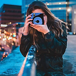 Blummy PU Leather Camera Case Compatible with Fujifilm Instax Mini 11/ Mini 9/ Mini 8 Instant Camera with Adjustable Strap and Pocket (Black)