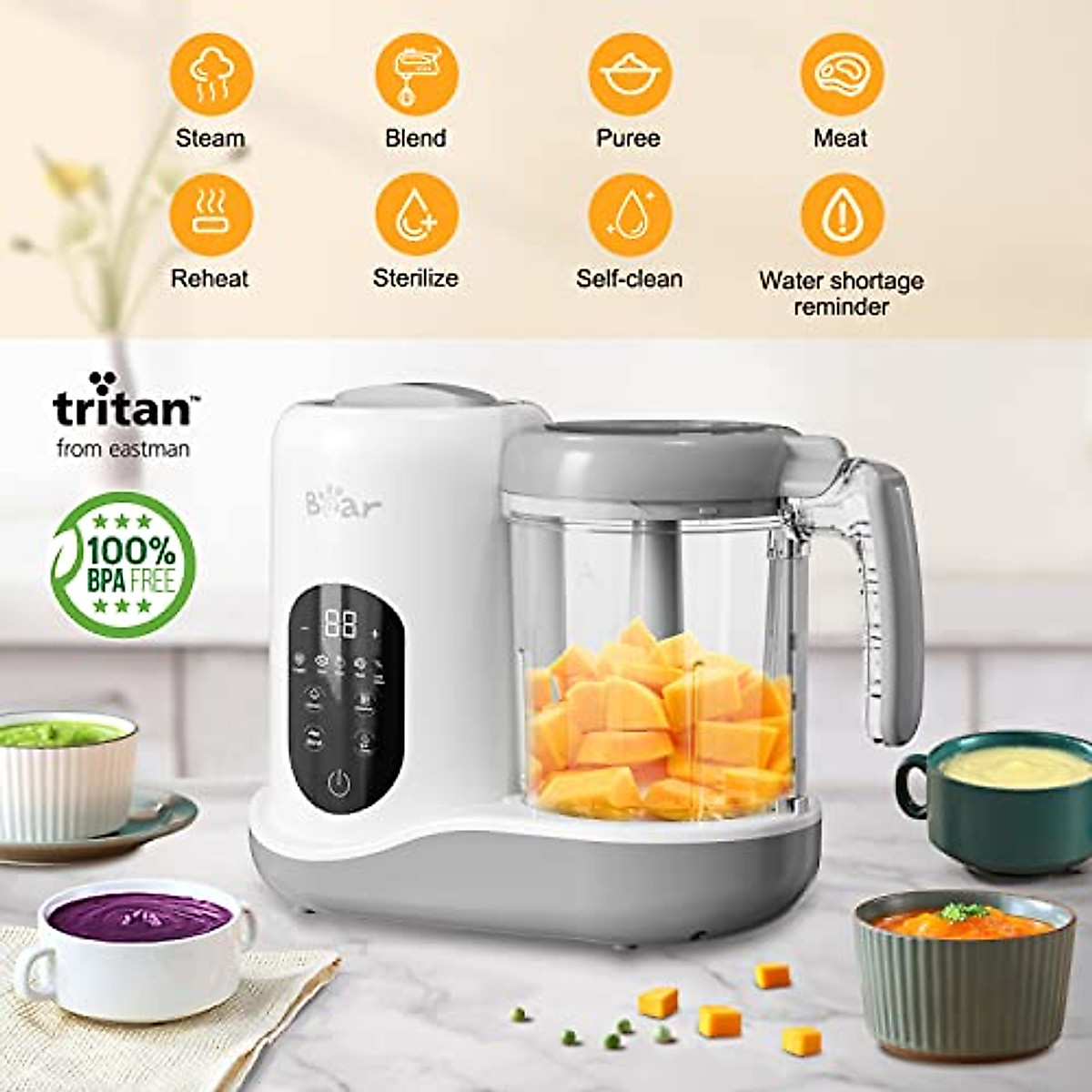 BEAR 2023 Baby Food Maker | One Step Baby Food Processor Steamer Puree Blender | Auto Cooking & Grinding | Baby Food Puree Maker with Self Cleans | Touch Screen Control