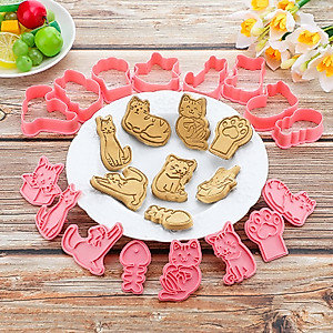 8 Pcs Cat Cookie Cutters with Plunger Stamps Set 3D Cat Paw Shape Biscuit Cutter Funny Cartoon Cookie Stamps Stamped Embossed Cat Cookie Cutters for Treats DIY Cookie Cake Baking Supplies
