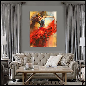 Dancing Lady Oil Paintings on Canvas 12x16 Inch Framed Wall Artwork for Living Room Bedroom Home Decorations Wall Decor Red Girl Dancer Artwork Ready to Hang -Style A