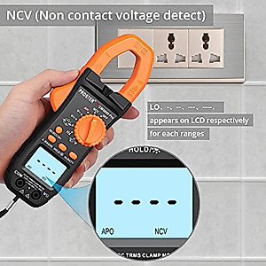 Proster Digital Clamp Meter TRMS 6000counts, 800A DC AC Current AC/DC Voltage NCV Continuity Capacitance Resistance Frequency Diode Hz Test, with1 PairTest Leads 1 Pair Alligator Clips
