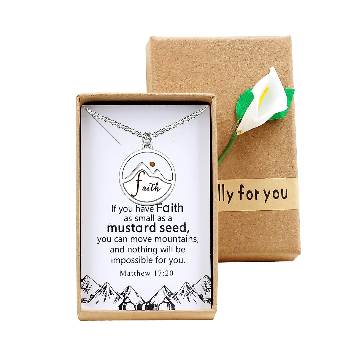 Uloveido Mustard Seed Mountain Necklace Stainless Steel Faith Pendant Inspirational Christian Baptism Religious Gift for Women Y2391