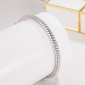 Dankadi Italy Smooth 3MM 4MM Round Snake Chain Bracelet Solid 925 Sterling Silver Men Women 6.3" 6.7" 7" 7.5" 8" 8.5" 9" 9.5" Bangle Charm Jewelry Gift (4MM, 6.7 inches)