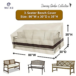 WJ-X3 3-Seater Outdoor Bench Cover, Heavy Duty Patio Bench Cover, Waterproof Bench Cover, High Wind Resistant Design for Porch Bench Cover, 86W x 30D x 35H, Beige & Coffee