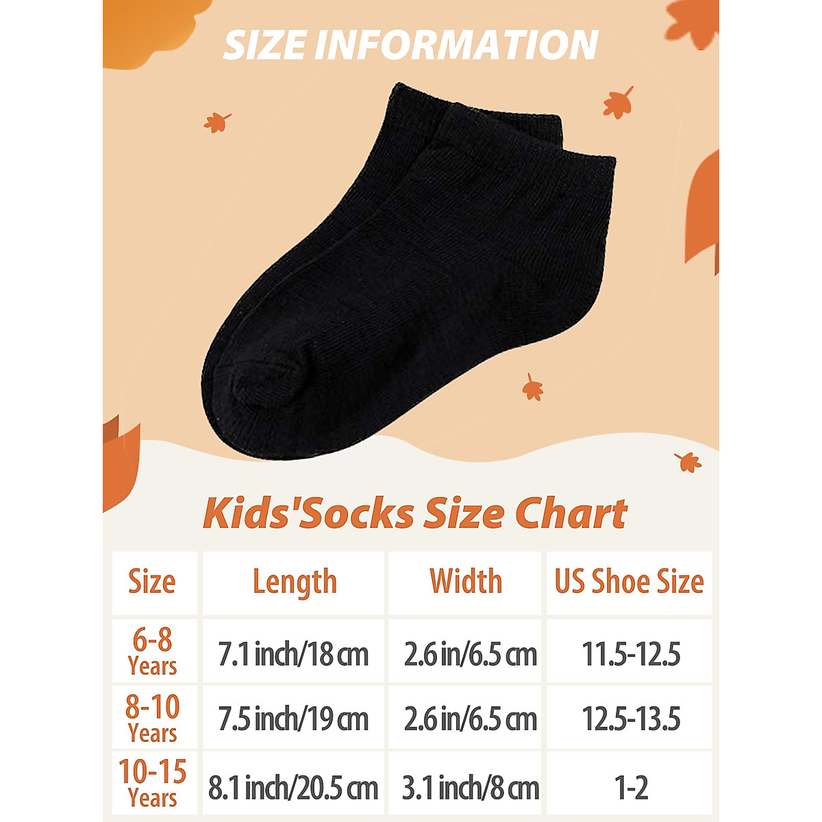 Cooraby 15 Pairs Kids' Half Cushion Low Cut Socks Teens Ankle Socks for Big Boys or Girls (Black, Gray, White, 8-10 Years)