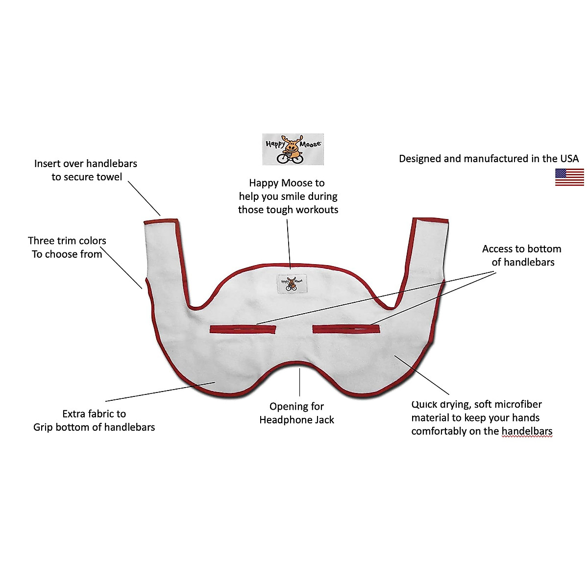 Handlebar Towel for Peloton Bike+, red trim, soft and absorbent