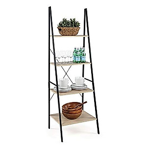 Humble Crew Bookcase 4-Tier 71" Tall Wood Ladder Shelf, Sandwashed Grey