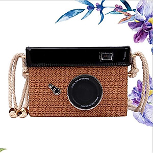 Womens Handbag Camera Purse Woven Handbag Straw Cross Body Bag Womens Shoulder Bags Womens Wallet Camera Shape Bag Mini Square Bag Straw Woven Bag Straw Bag Rattan Bag Beach Bag