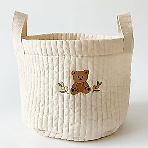 GoBabyMart 2-Piece Set Decorative Bear Storage Diaper Caddy with Handle for Baby Nursery Basket Toy Storage Bins Laundry Basket for Towels Blanket Socks, Baby Shower Organizer Basket (Single Bear)