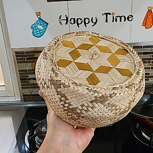 Heavens Tvcz Sticky Rice Cooker Steamer Handmade Natural Thai Bamboo Small Pot Insert Wicker Cooking Glutinous Rice Free Cheesecloth Filter Free, 5.00 x 4.50 x 2.50 inches