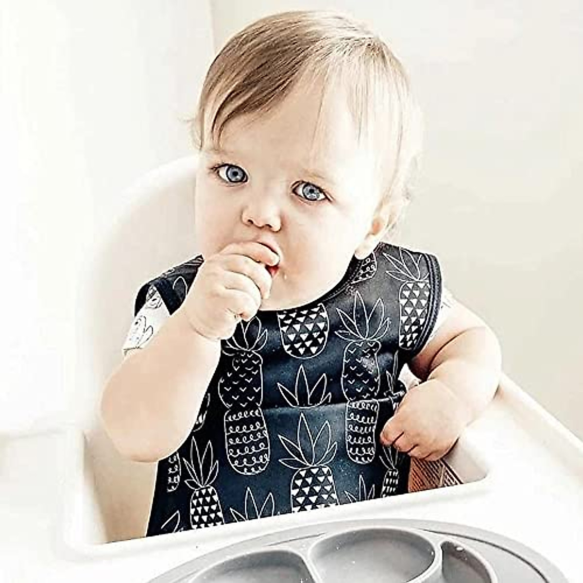 BapronBaby Pineapple Monochrome Bapron - Soft Waterproof Stain Resistant Bib - Machine Washable - 6m - 5yr - (Sz Baby/Toddler 6m-3T)