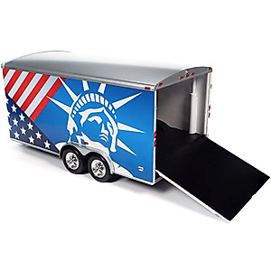 Auto World Diecast Four Wheel Enclosed Car Trailer Patriotic with Graphics for 1/18 Scale Model Cars by Autoworld AMM1284