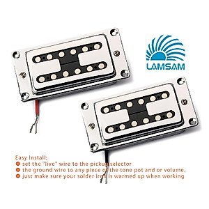 LAMSAM Humbucker Pickups Set, High Output Flush Polepiece Ceramic Magnet PUP Compatible Electric Guitar with Humbucker Pickup Configuration, Double Coil Bridge Neck Pick-up Replacements, Chrome