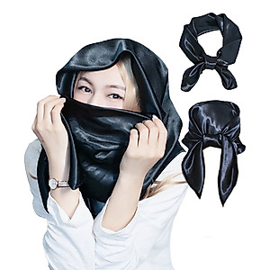 YILANFULL Silk Head Scarf for Women Silk Scarf 35'' Black Head Wrap Scarf Gifts for Mom Lightweight Head Scarves Square Bandanas