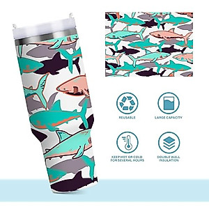 ARGTILDN 40 oz Tumbler Cartoon Fish Sea Insulated Travel Mug with Handle and Straw Lid Stainless Steel Vacuum Coffee Cup Tea Beverage Container Water Bottles for Car Sports office