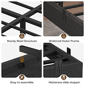 ADORNEVE Floating Bed Frame Full Size, LED Bed Frame Linen Upholstered Platform Bed with Underbed Storage Space, Heavy Steel Slats Support, No Box Spring Needed, Noise Free，Dark Grey