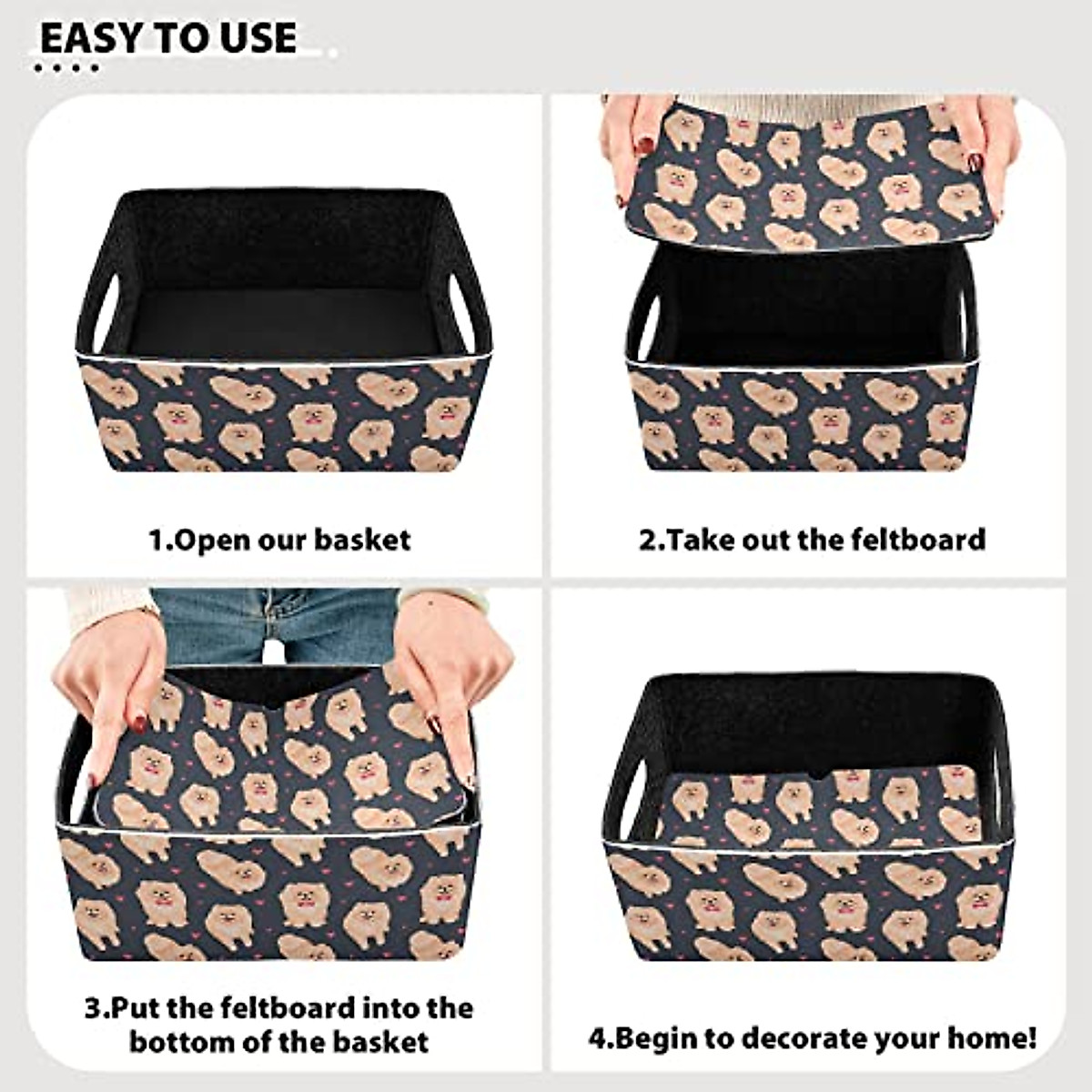 Puppy Storage Basket Felt Storage Bin Collapsible Felt Storage Cloth Baskets Containers Organizer for Pet Supplies Magazine