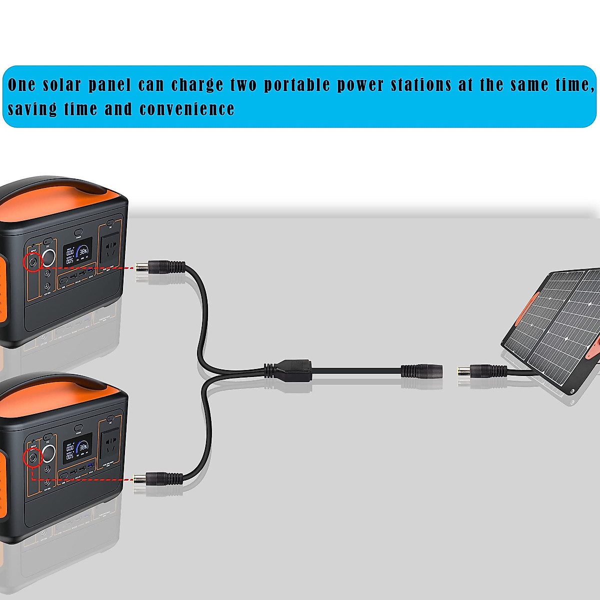 GINTOOYUN DC7909 Y Splitter Adapter Cable 14AWG DC 8mm 1 Female to 2 Male Power Cord for Portable Power Station, Solar Panel, Solar Power Bank,etc(60CM 2FT) Black