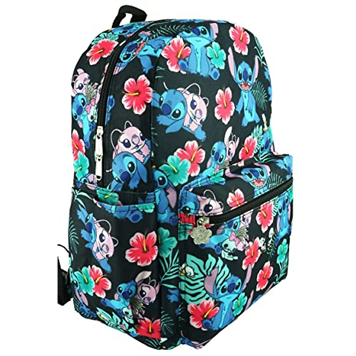 Lilo and Stitch 16 Inch Allover Print Backpack with Laptop Sleeve (Black W/Side Pockets)