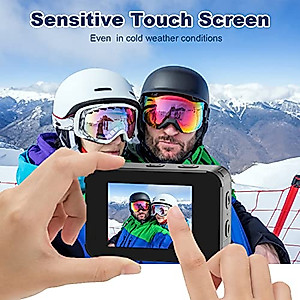 PEGY Dual Screen 4K Action Camera 60FPS 65ft Sports Camera,Underwater Camera for Snorkeling,6 Axis EIS,WiFi Touch Screen with 2 Batteries,32GB Memory Card,Helmet Mounting Accessories