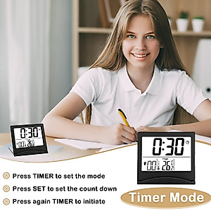 Hicarer 2 Pieces Digital Travel Alarm Clock Battery Operated Foldable LCD Clock with Calendar Temperature Snooze Mode Multifunction Small Desk Clock Portable Clock Large Display Desk Clock(Black)