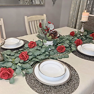 CQURE 14 Pack Eucalyptus Garland, Artificial Greenery Garland Spring Garland Faux Eucalyptus Leaves Table Garland Vines for Wedding Backdrop Fireplace Arch Door Wall Room Decor（98FT）