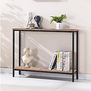 MAJARO Industrial Sofa Console Table for Living Room, Office (Rustic Brown, Double Layer)
