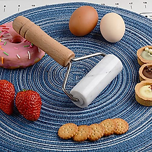Tianman Small Marble Rolling Pin Pizza Roller, Marble Dough Roller Non-Stick T-Type, For Cake Baking Tortilla Fudge Pizza Cookies and Other Kitchen Baking Cooking (Type 2 White).