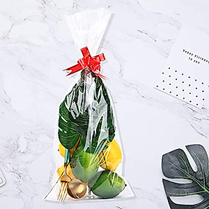 40 Pack 9x20 inchesClear Cellophane Bags Set included 20pack Basket Bags 20 pack Pull Bow Set Perfect for Valentine's Day Easter Gift, Presents, Wine Bottles, Bridal/Baby Showers, 2Mil Thick