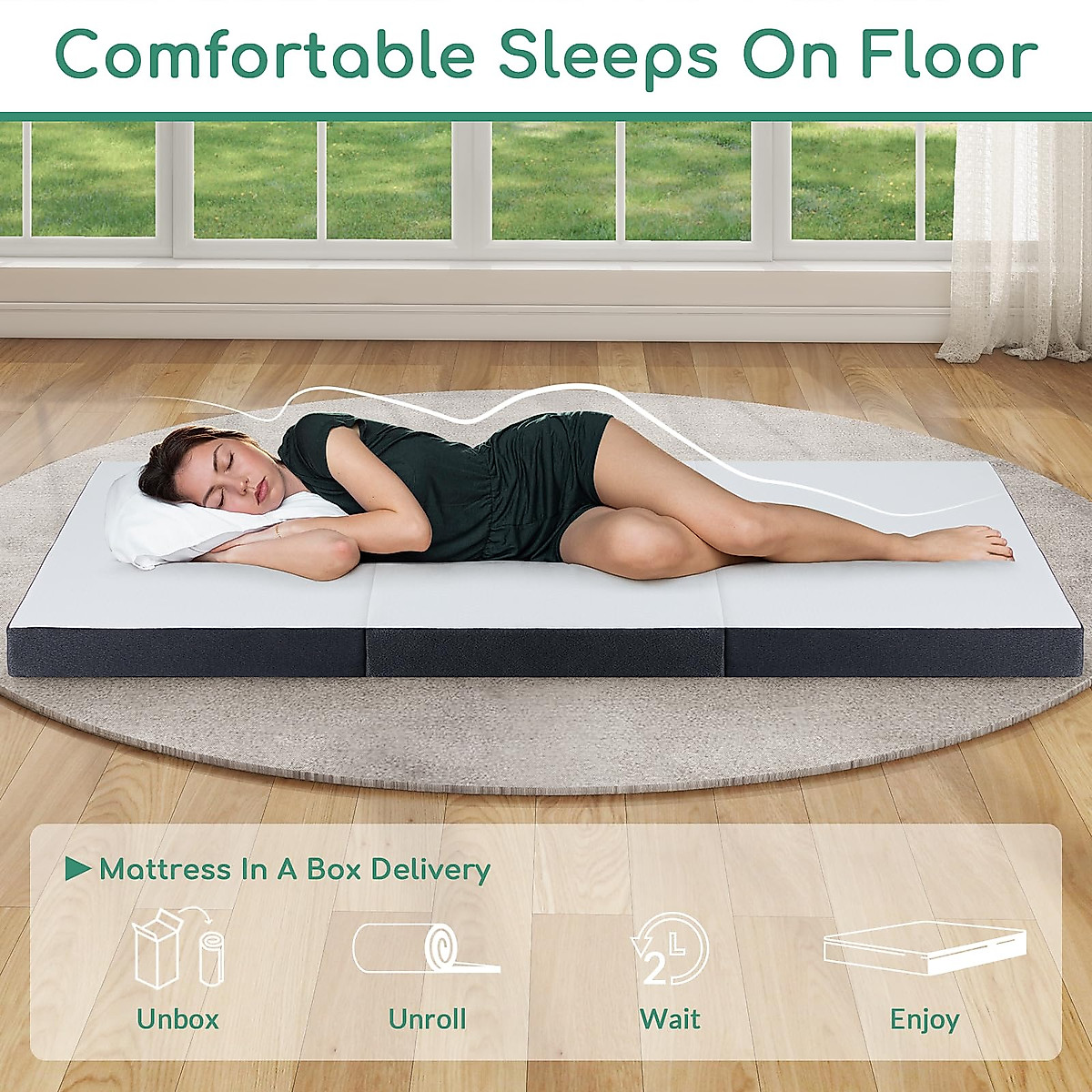 Airdown Tri-Fold Memory Foam Mattress, 4 inch Queen Folding Mattress with Washable Cover, Foldable Mattress Portable for RV Camping, Guest Mat, Easy Storage, 80"×60"×4"