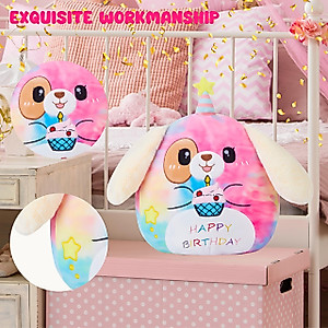 PLAYNICS Large Birthday Happy Dog Plush Pillow Stuffed Animal Toy,14.5" Big Size Cute Soft Toys Fat Kawaii Cuddle Huggable Plushie,Gift for Kids
