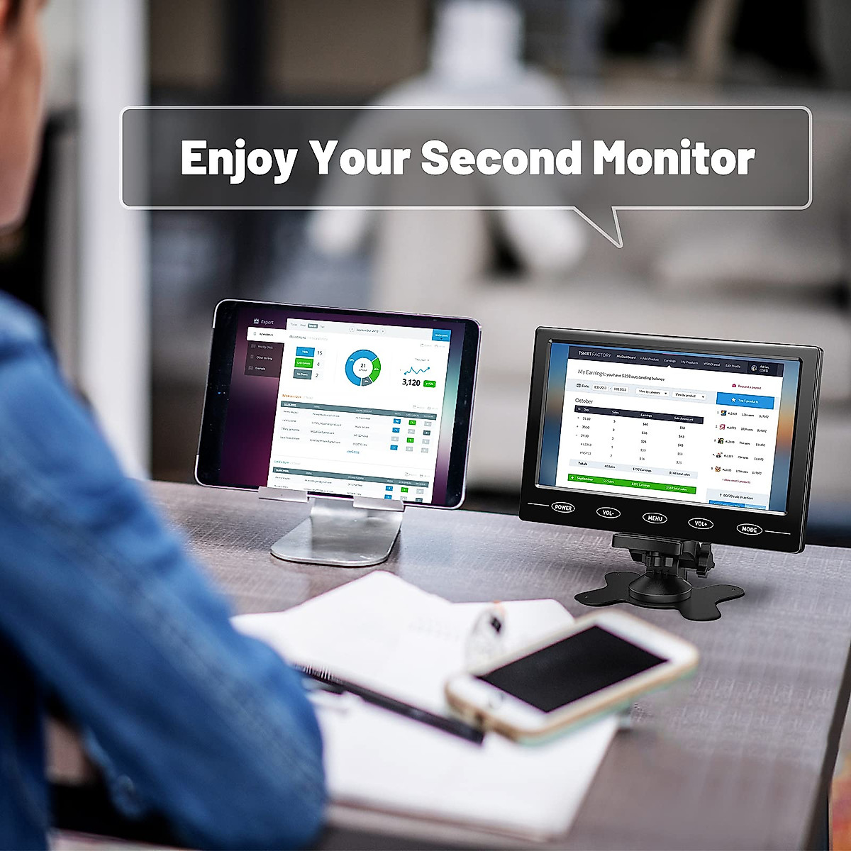 APROTII 7 Inch Small Monitor HDMI, 1024x600 Mini Monitor LCD HDMI Screen, HDMI VGA AV Portable Mini HD Color Screen Display Built-in Speaker
