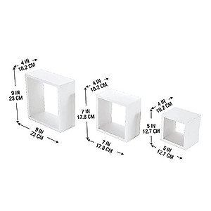 Melannco Floating Square Cube Shelves, for Bedroom, Living Room, Bathroom, Kitchen, Nursery, Set of 3, White, 3 Count