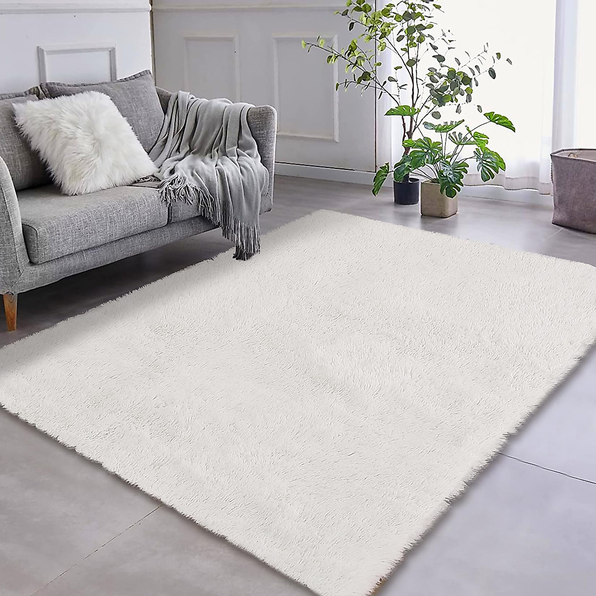 GAOMON 8x10 Area Rug for Living Room Fluffy Rugs Shaggy Carpet Shag Rug for Kids Room Plush Furry Rugs Decorative Comfy Fuzzy Accent Rug for Indoor Home Floor Carpet, White