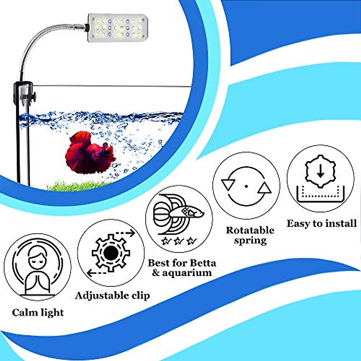 JOR Nano Aquarium Betta Light, Adjustable Height (Intensity) and Angle (Direction), for Nano Tanks, Electrical Cord