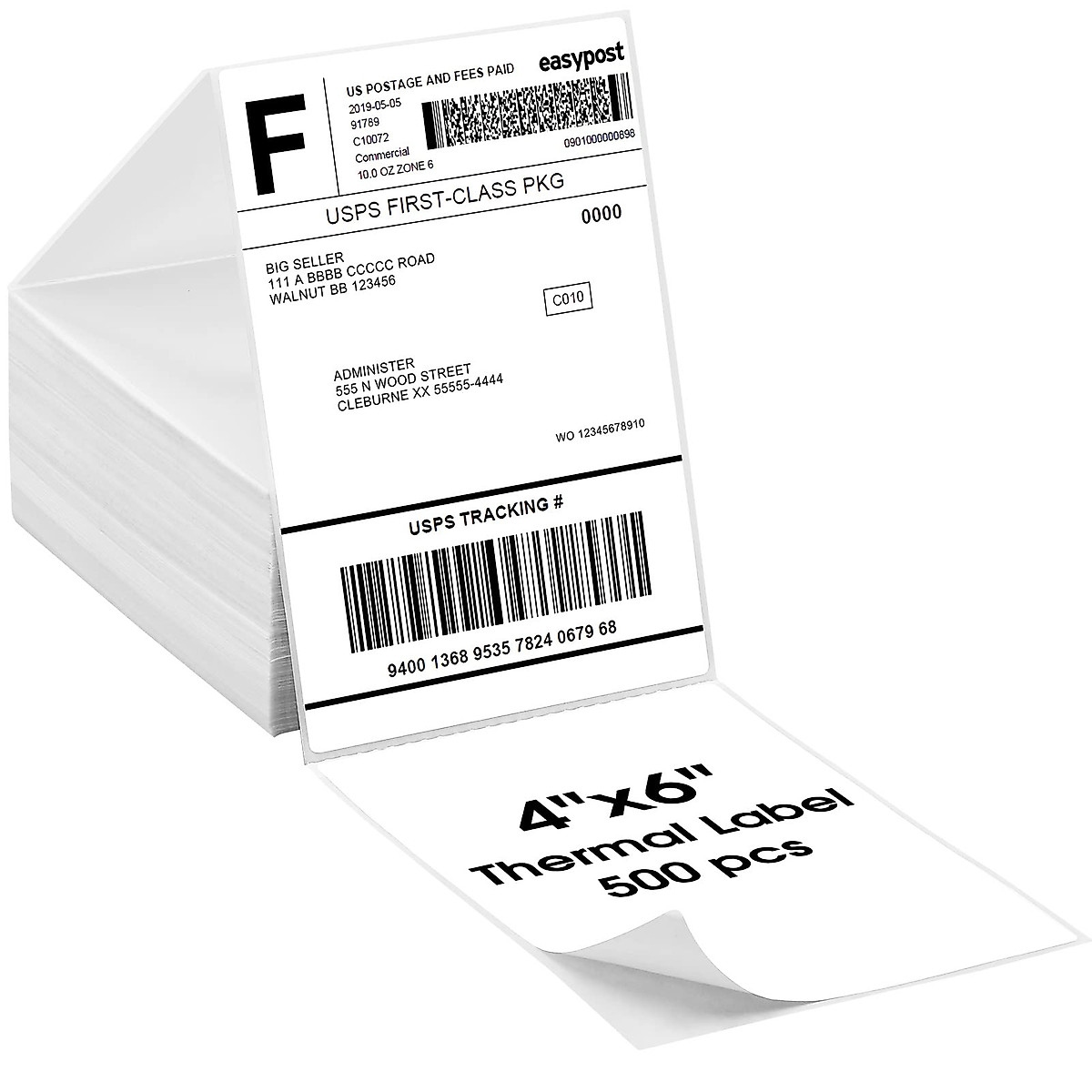 MaxGear 4" x 6" Direct Thermal Labels, 500 Fanfold Labels, for Shipping & Mailing, Perforated White, Commercial Grade with Permanent Adhesive, Compatible with Most Thermal Printers,1 Stack