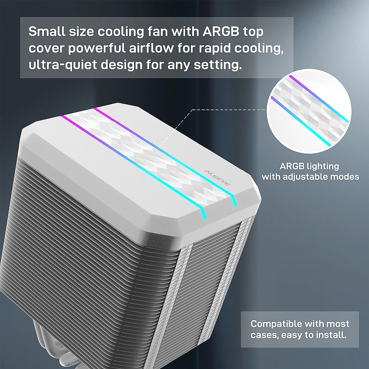 ALSEYE M90 CPU Cooler, Hidden Fan Designed Dual Tower Air-Cooled CPU Cooler with ARGB Light Effect Cover Compatible with Both Intel and AMD Platform, LGA1700 Supported (M90 White)