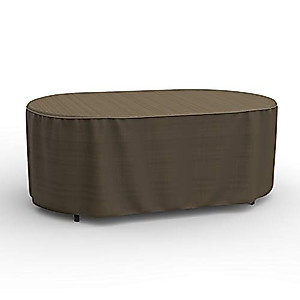 Budge StormBlock Hillside Oval Patio Table Cover Premium, Outdoor, Waterproof, Medium, Black and Tan Weave