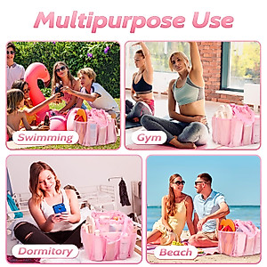 famichan Mesh Shower Caddy Portable with Drawstring, Dorm Room Essentials for College Students Girls, Large Shower Bag for Camping,Swimming,Gym,Travel,Bathroom - Pink