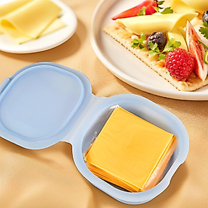 Silicone Cheese Container for Refrigerator, Blue Sliced Cheese Container Holder Cheese Storage Keeper for fridge, Snack Food Storage Container Box, 7oz Bowl with Lid Stackable Dishwash-safe
