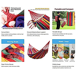 Outdoor Double Hammock, Portable Cotton Canvas Hammock for 2 Person, Max Load is 450lbs with Carry Bag, Tree Strap and Rope, Porch, Garden, Outdoor/Indoor, Patio and Backyard for Camping